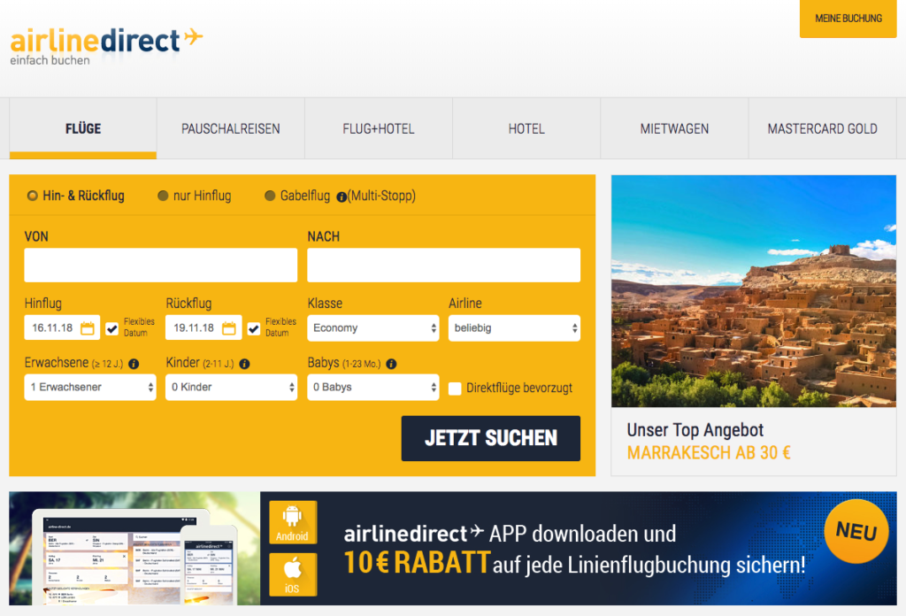 airline direct - Alle Infos zu der Flugsuchmaschine für günstige Flüge