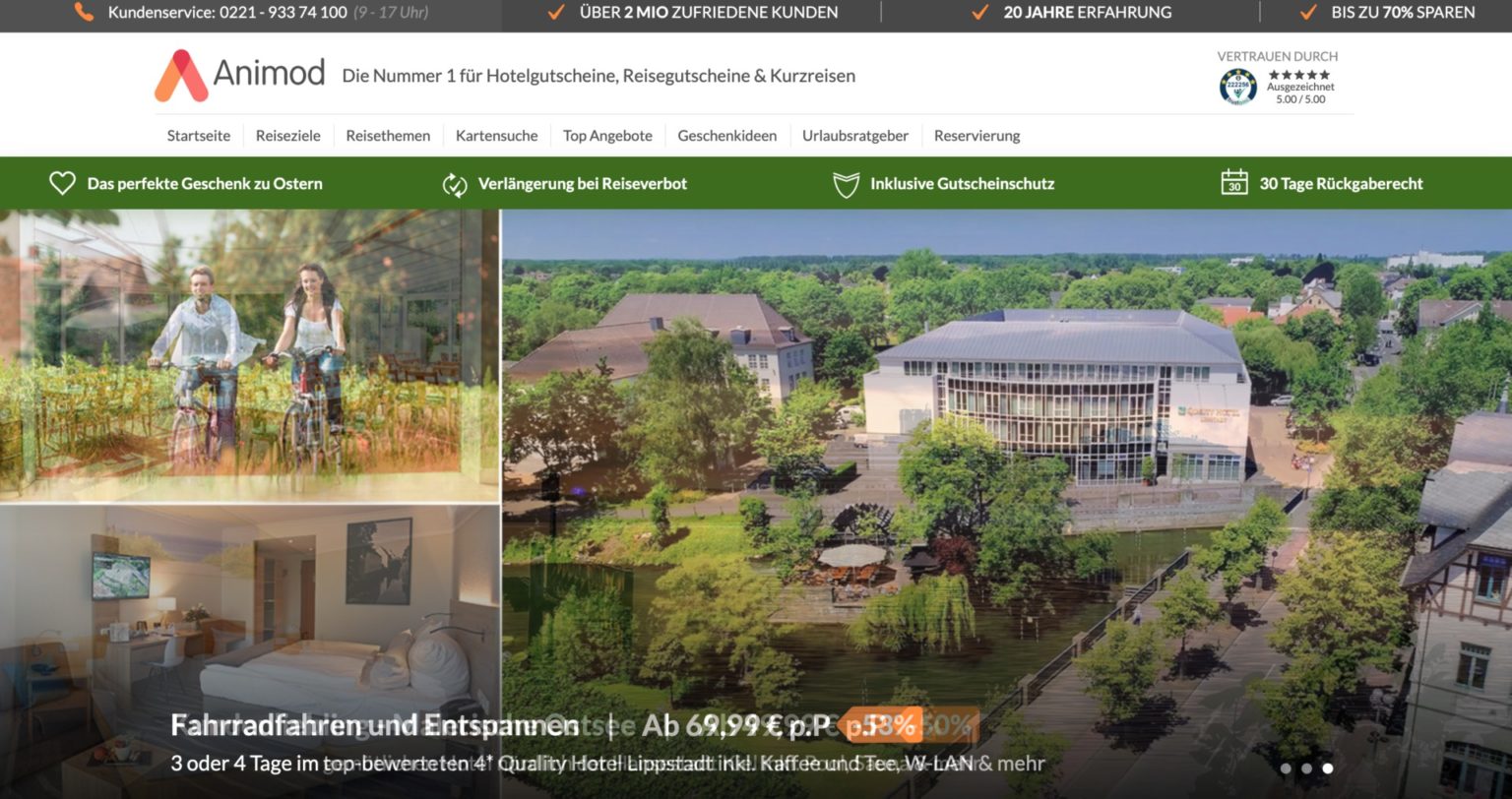 Animod - Das Online-Portal für Hotelgutscheine und mehr