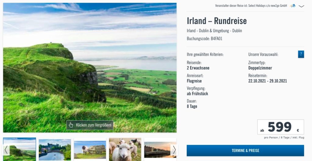 Irland Rundreise - 8 Tage inkl. Unterkünften, Flug, Rundfahrten nur 599€ Irland Rundreise - 8 Tage inkl. Unterkünften, Flug, Rundfahrten nur 599€