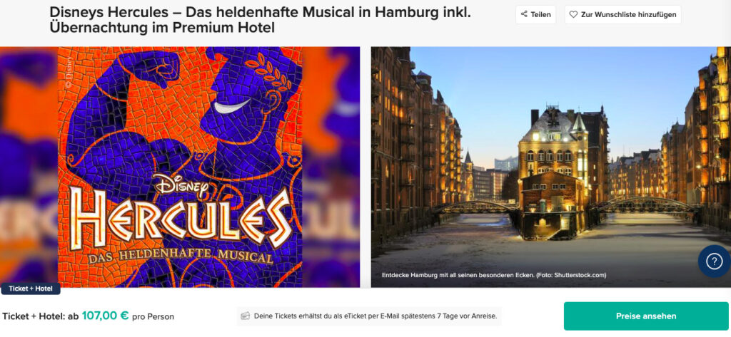 Hercules Musical - Weltpremiere in Hamburg! Ticket + Hotel / 107€