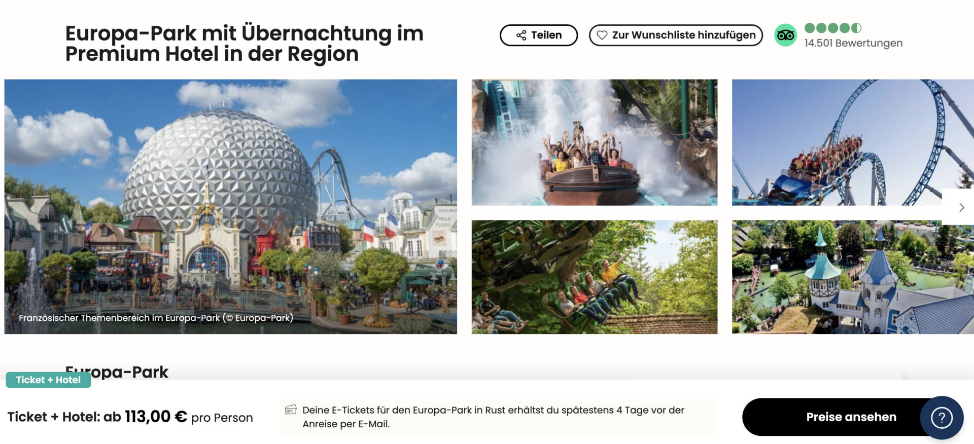Europa Park Deal - Hotel, Frühstück, Tagesticket ab 113€ p.P.